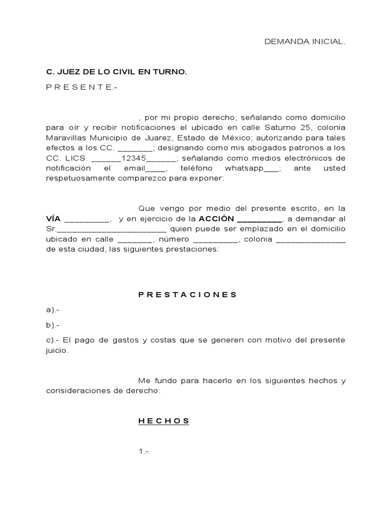 Formato de Demanda Civil en General | PDF | Demanda judicial | Judicaturas