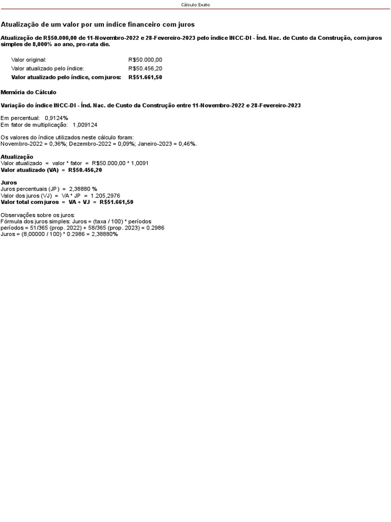 Cálculo Exato | PDF | Finanças e Administração de Capital | Computadores