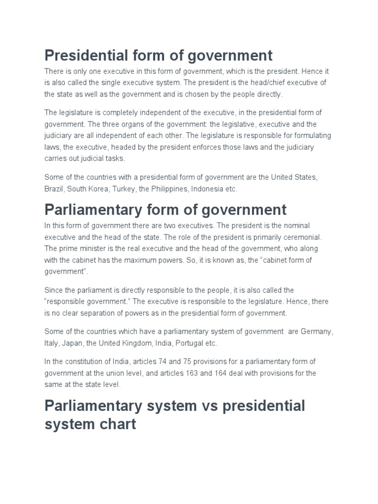 Presidential Form of Government | PDF | Parliamentary System | World ...