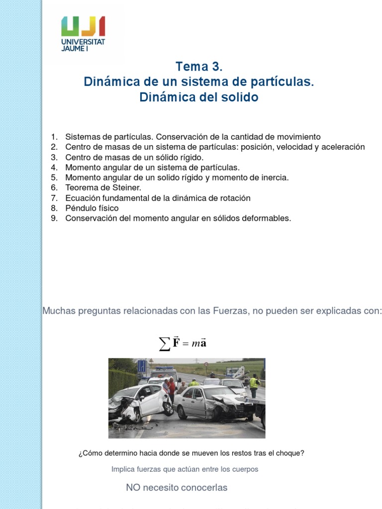 T3 Dinamica Sistema de Particulas PDF | PDF | Rotación | Rotación alrededor de un eje fijo