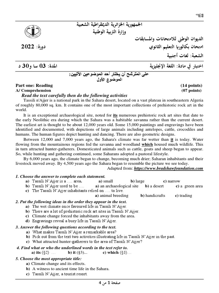 Dzexams Bac Anglais 1381623 | PDF | Linguistics