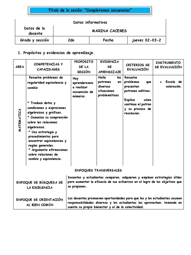 Mat. 2 Completamos Secuencias Segundo Grado de Primaria | PDF | Evaluación | Aprendizaje