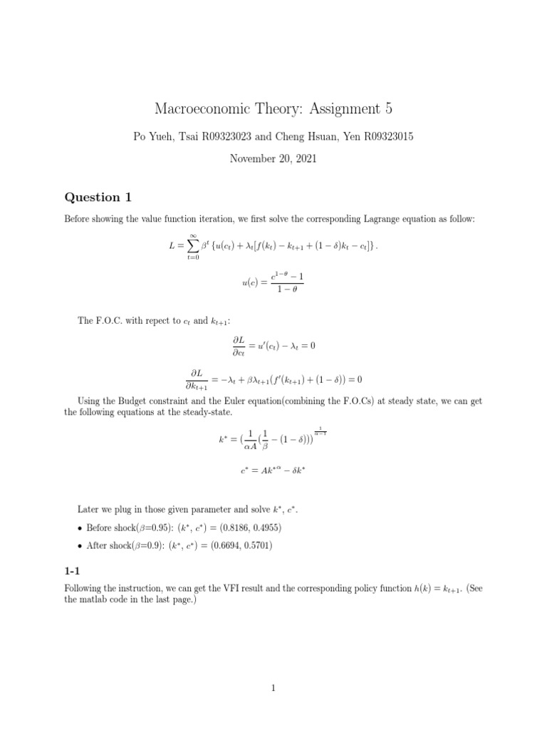 Macro Theory110 Assignment 5 | PDF | Function (Mathematics) | Applied ...