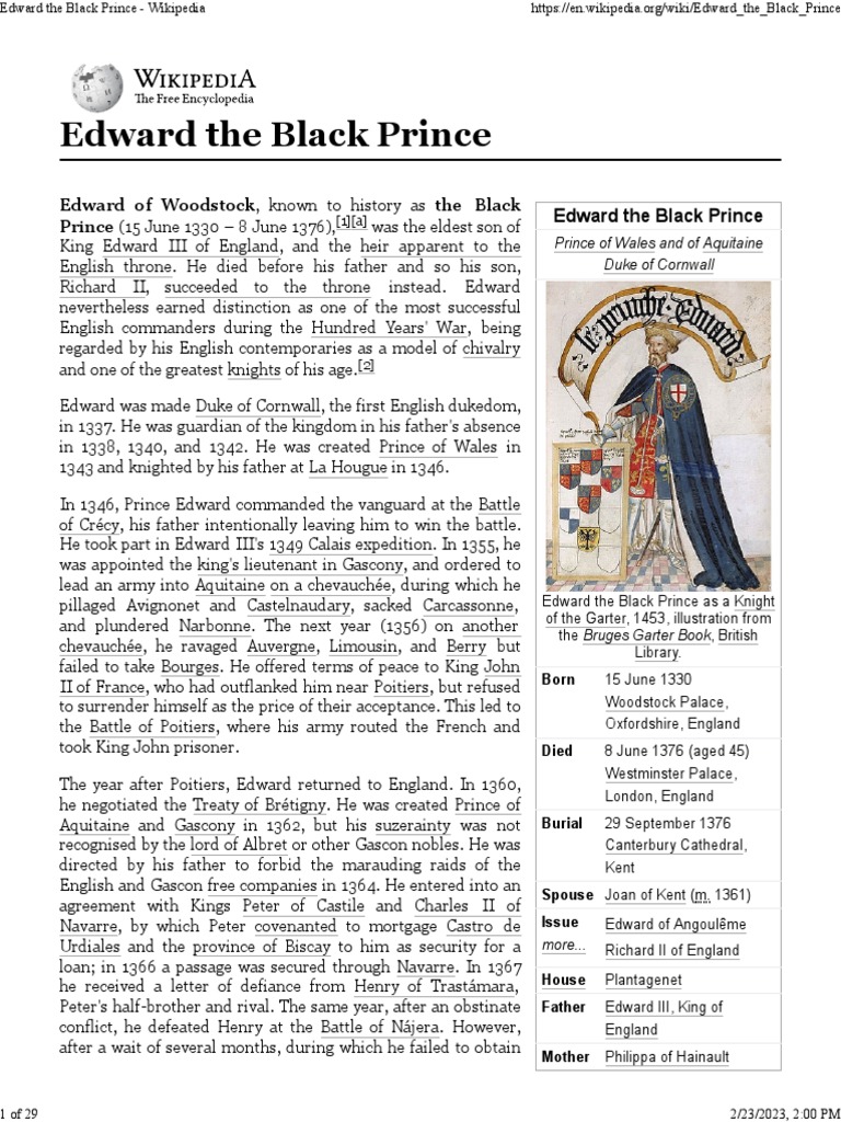 Edward The Black Prince - Wikipedia PDF | PDF | Kingdom Of England ...