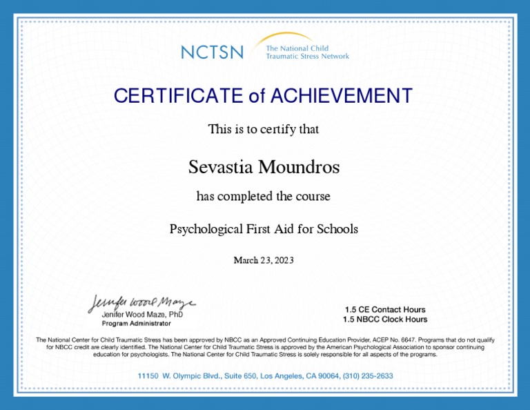 Psychological First Aid For Schools Certificate | PDF