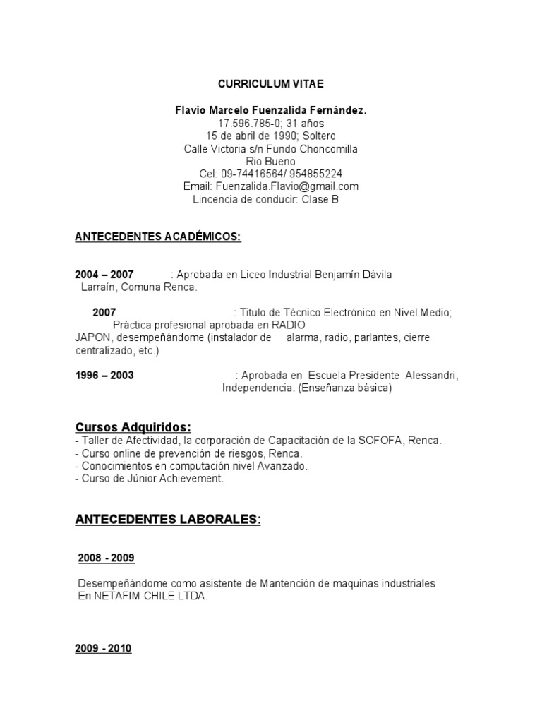 Currículum Vitae de Flavio Fuenzalida | PDF