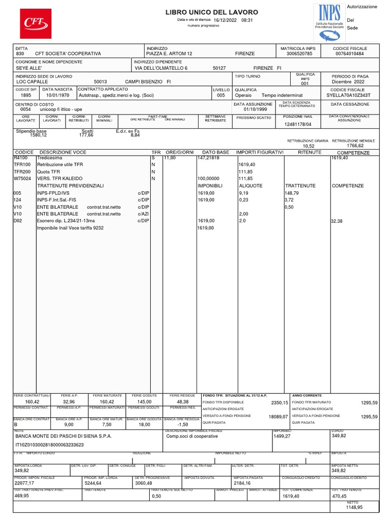 Busta Paga - Busta Paga Dicembre 22 | PDF