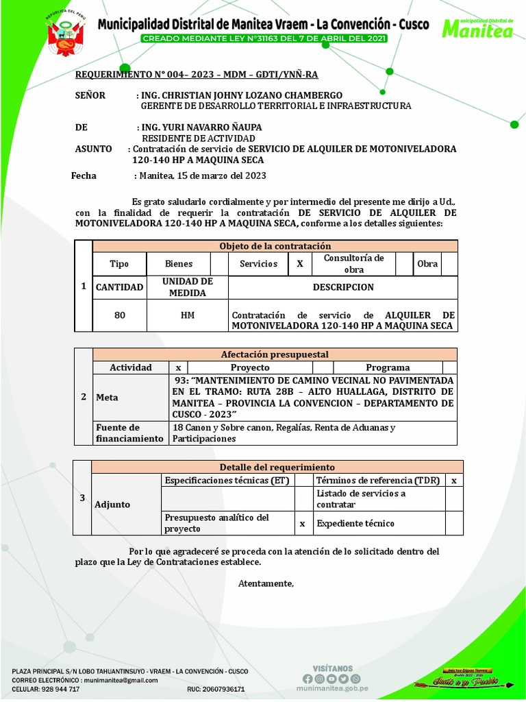 Req 04 Alquiler de Motoniveladora | PDF | Ley común | Justicia