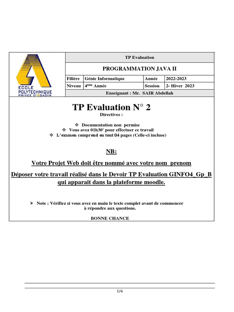 TP2 - Evaluation JAVA II - 2022 - 2023 PDF | PDF | Technologie et ingénierie
