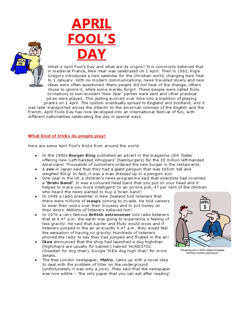 April Fools Day Reading Comprehension Exercises - 106066 | PDF
