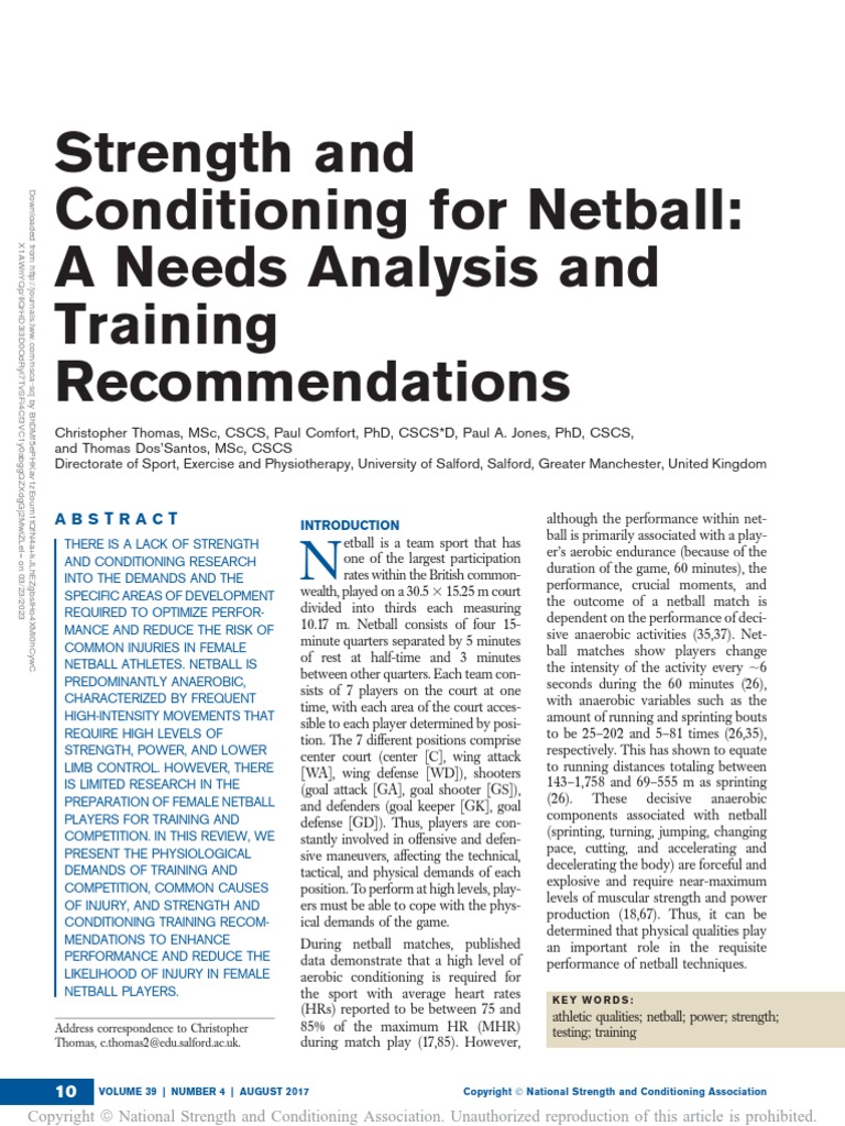 Strength and Conditioning For Netball A Needs.3 PDF | Download Free PDF | Physical Fitness ...
