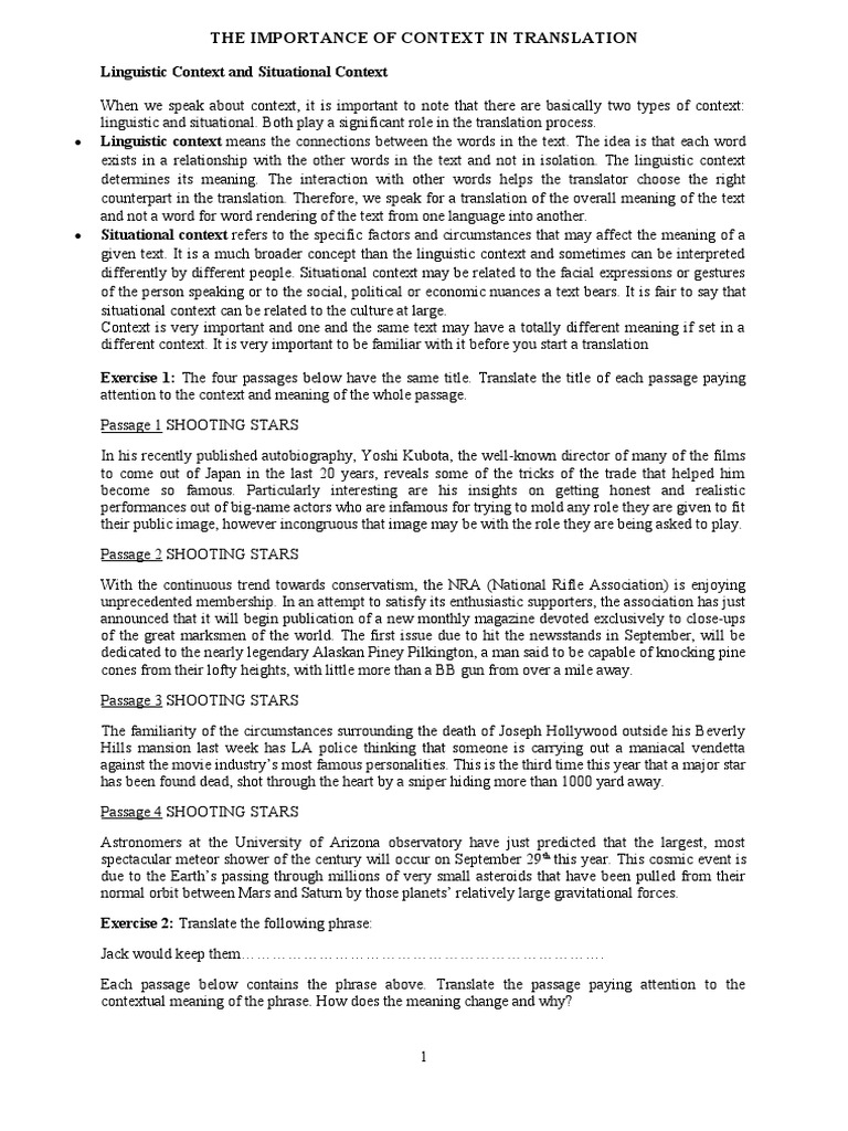 Context is Key: Understanding Linguistic and Situational Context in Translation | PDF ...
