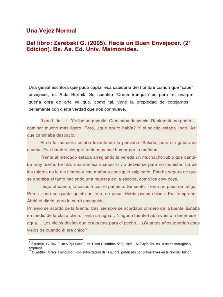 Lectura Una Vejez Normal PDF | PDF | Vejez | Psique (psicología)