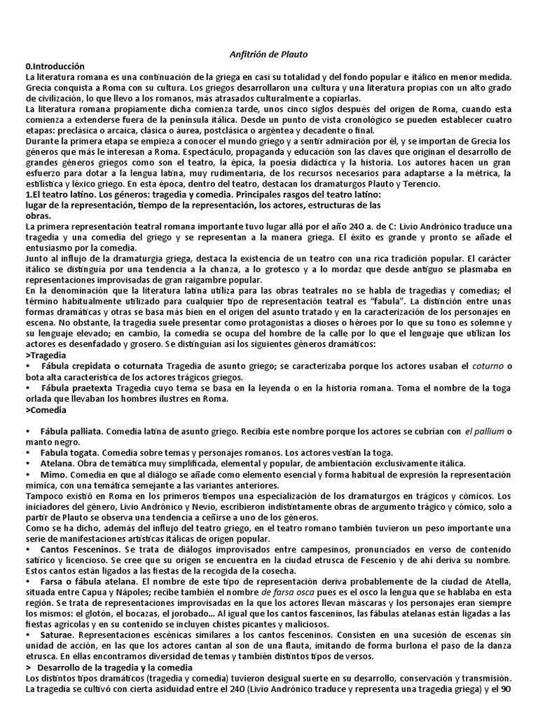 ESTUDIO SOBRE Anfitrión de Plauto | PDF