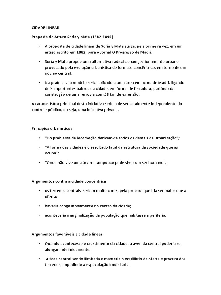 CIDADE LINEAR - Texto Complementar | PDF | Planejamento urbano | Cidade