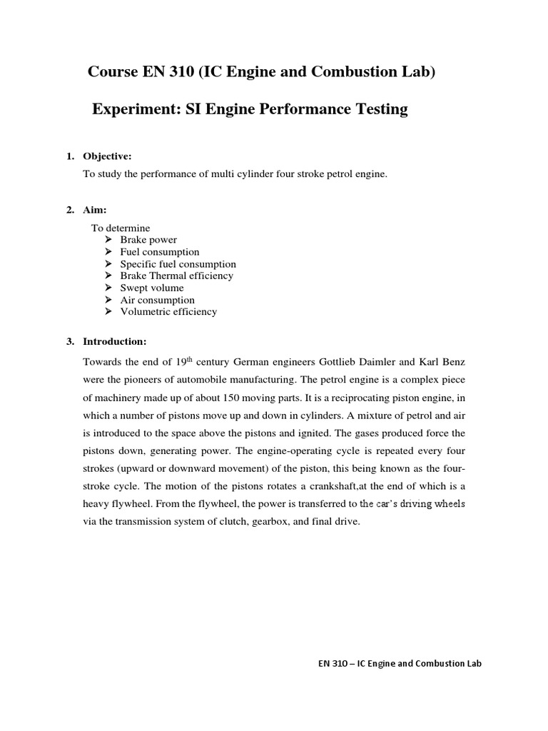 SI Engine Performance Test | PDF | Internal Combustion Engine | Piston