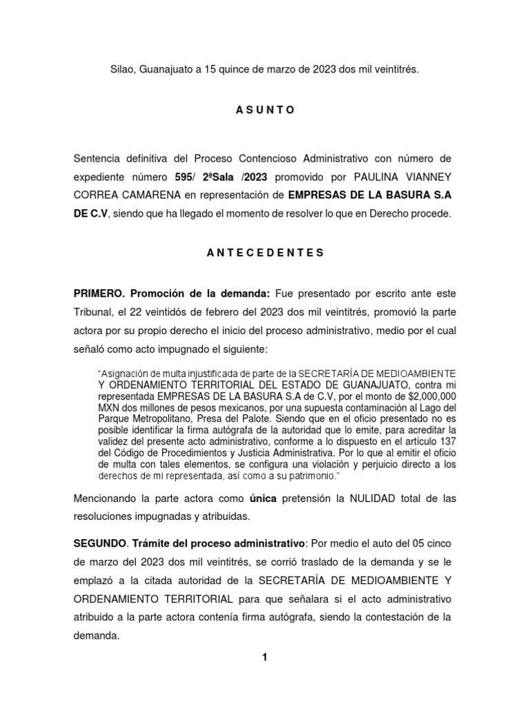 Sentencia Administrativa | PDF | Demanda judicial | Sentencia (ley)