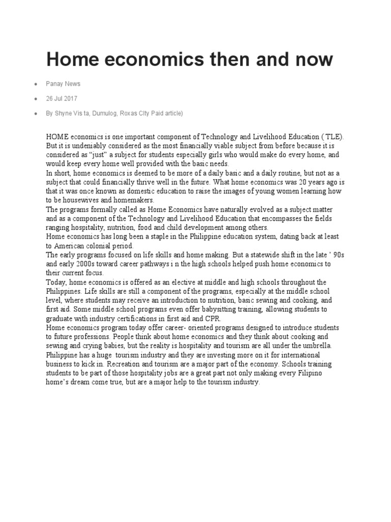 Home Economics Then and Now | PDF | Home Economics | Economies