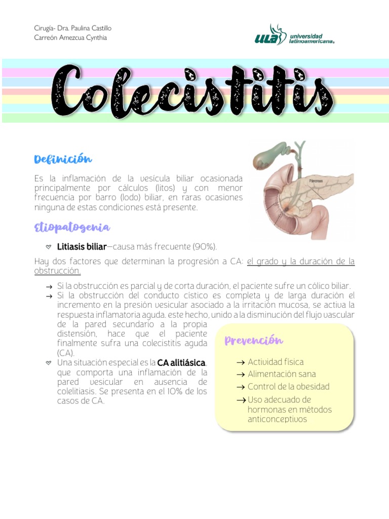 Resumen Colecistitis | PDF | Sistema digestivo | Especialidades Medicas