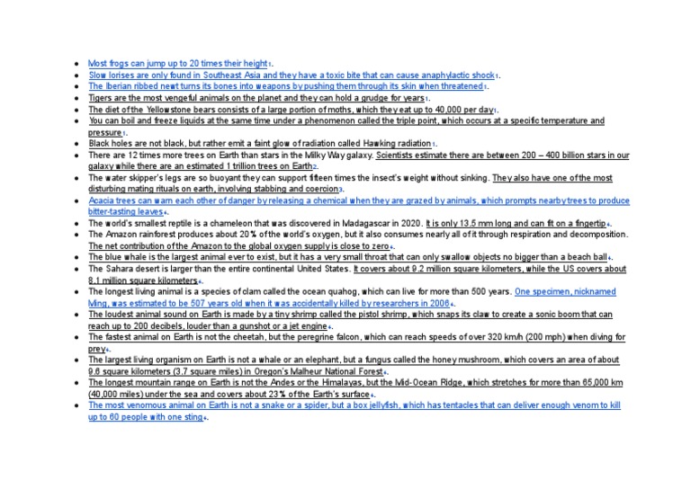 Fun Facts About Nature | PDF | Organisms