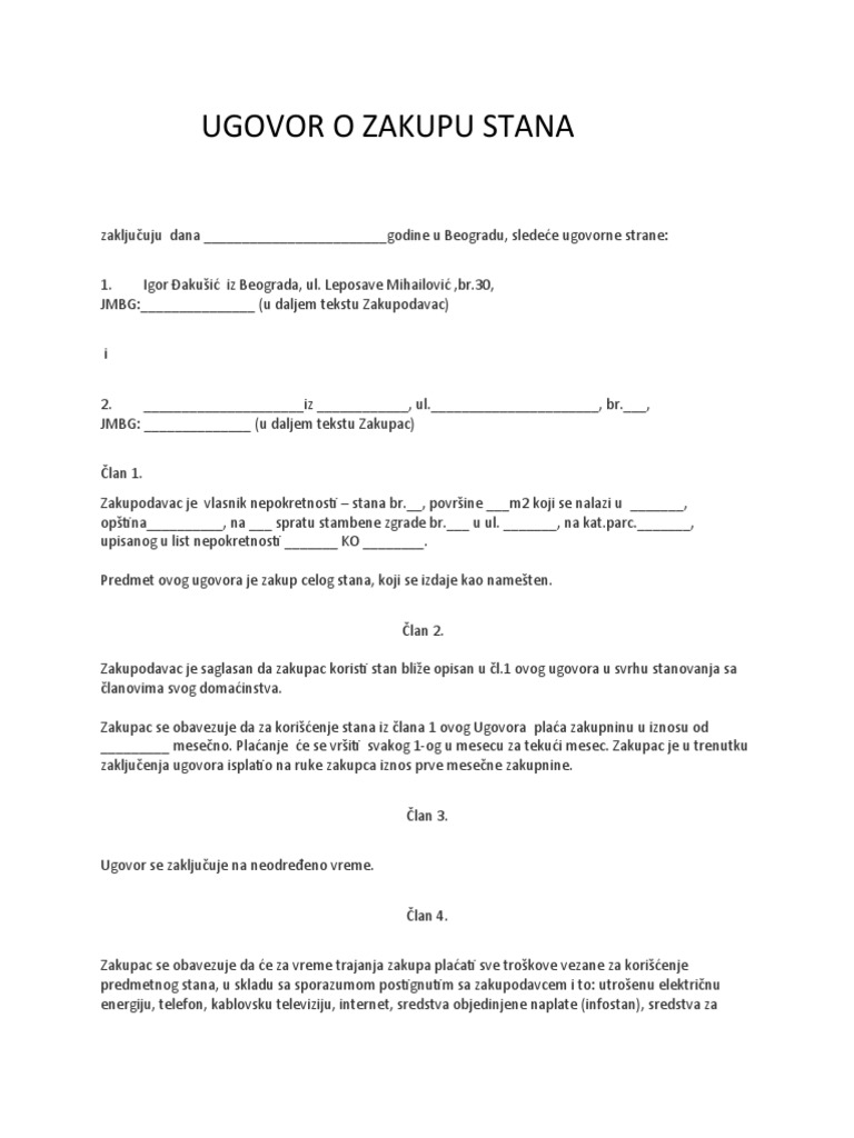 Ugovor o Zakupu Stana | PDF