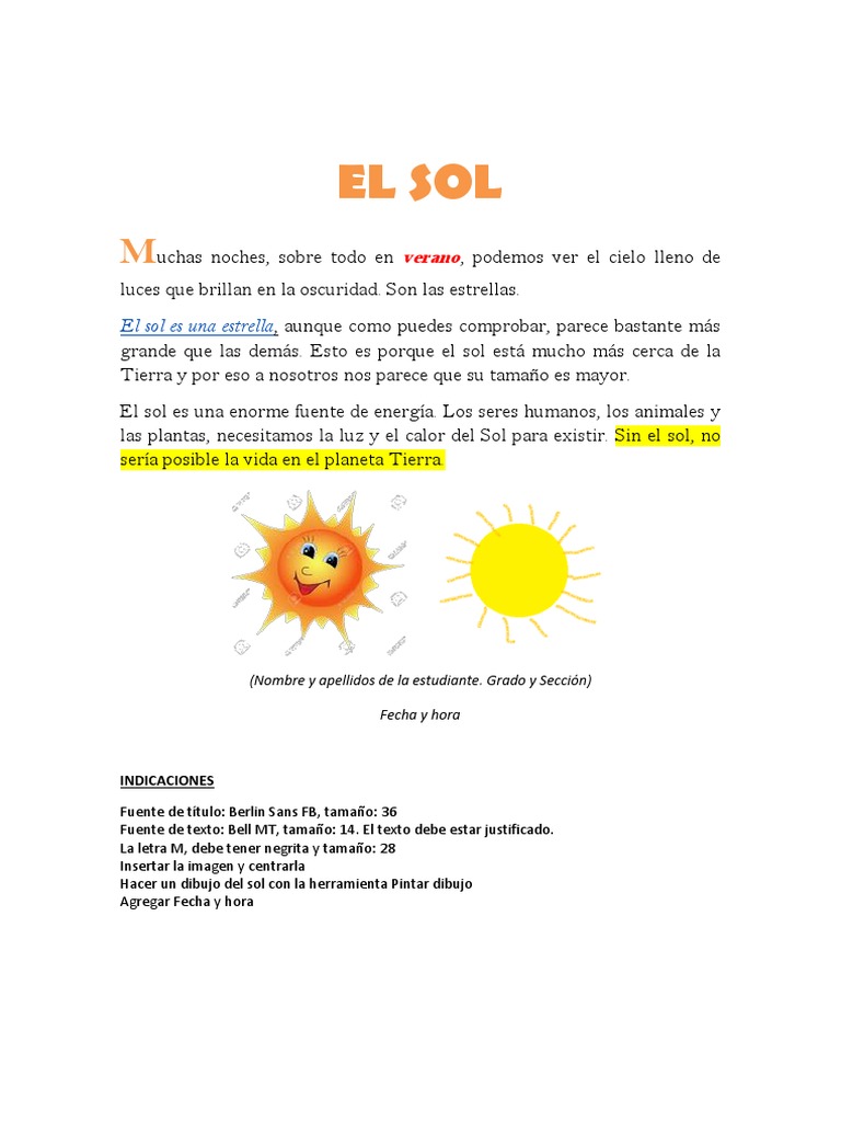 Texto Expositivo sobre el Sol | PDF