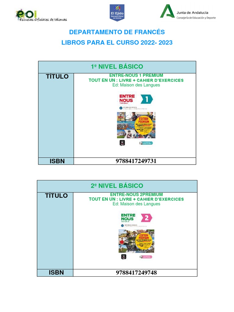Libros de Francés 2022-2023 por Nivel | PDF