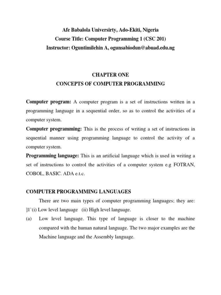 CSC201 CHP 1 | Download Free PDF | Programming | Computer Program