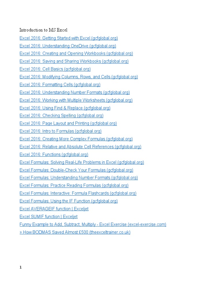 Introduction To MS Excel | PDF