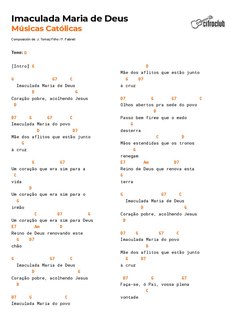 Cifra Club - Músicas Católicas - Imaculada Maria de Deus | PDF ...