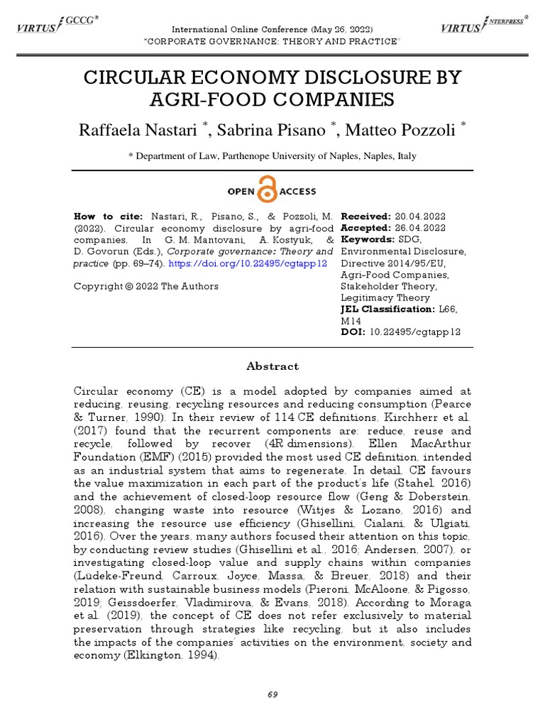 Circular Economy Disclosure by Agri-Food Companies | PDF ...