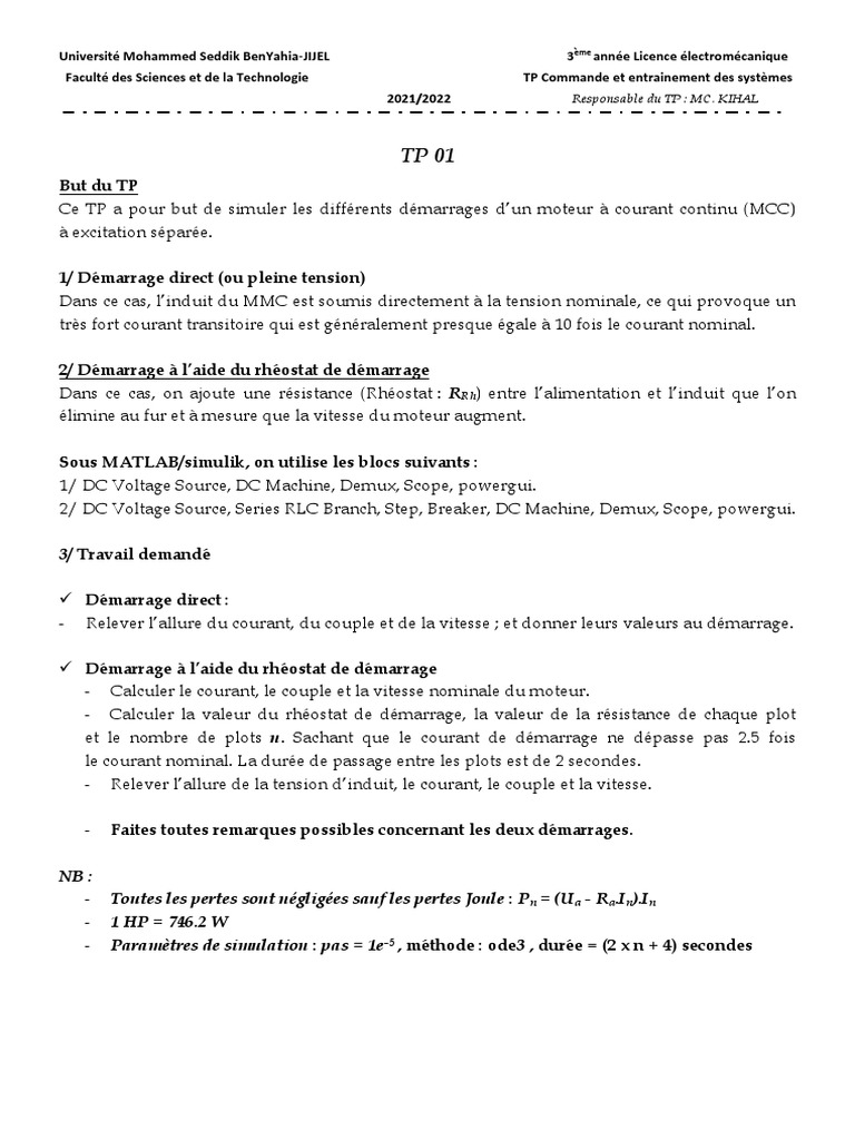 TP Commande Électromécanique Des Machine | PDF