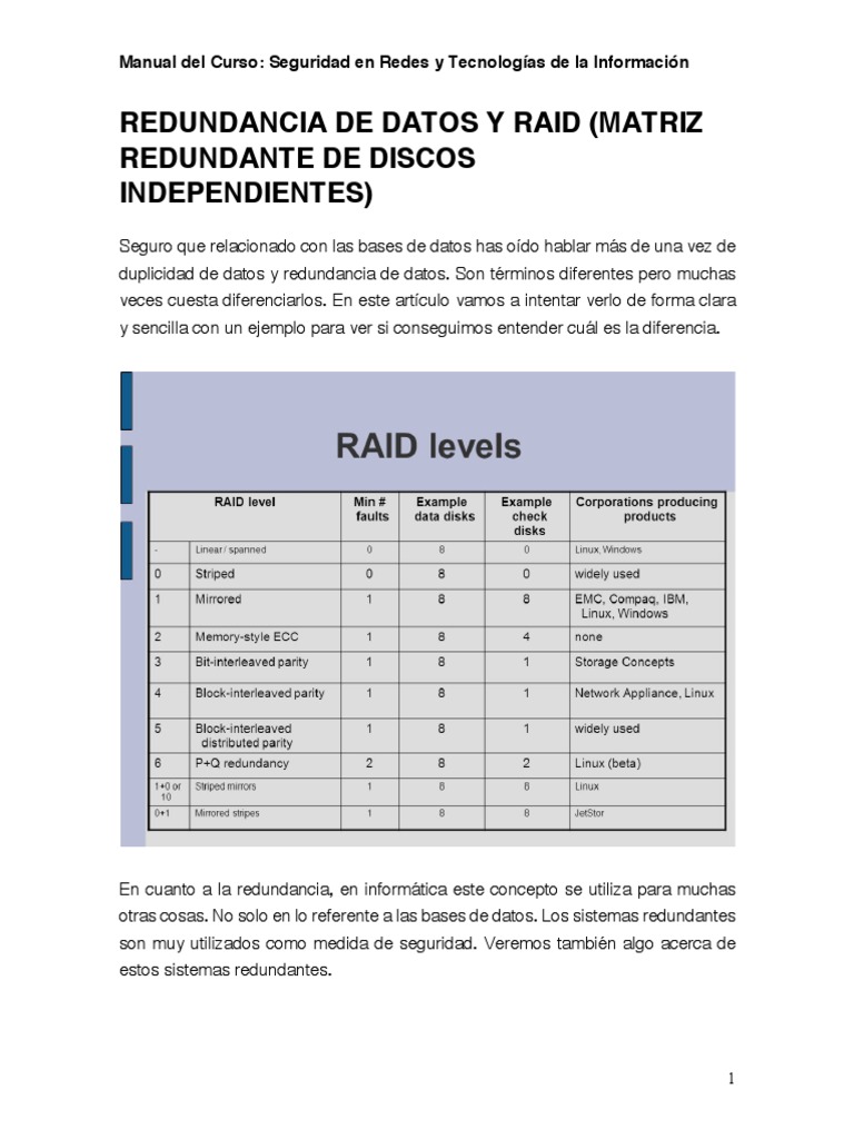 Redundancia-de-datos-y-RAID | PDF | Hardware de la computadora | Clases ...