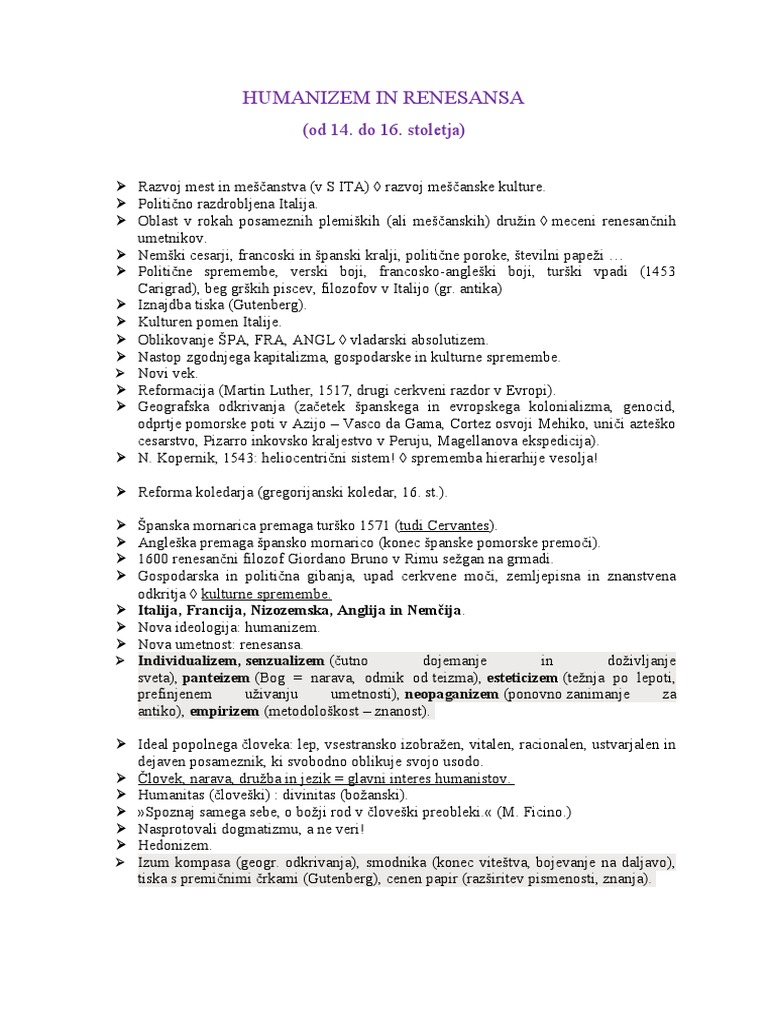 Humanizem in Renesansa | PDF