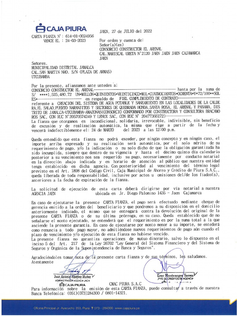 Carta Fianza - Fiel Cumplimiento | PDF