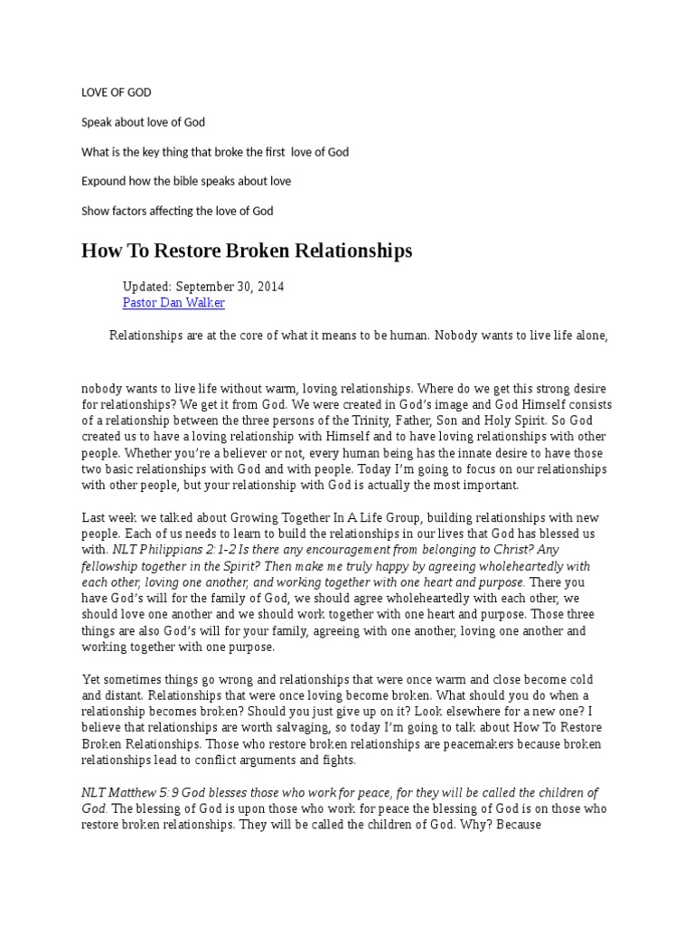 Restoring Broken Relationships | PDF | Adam And Eve | Adam