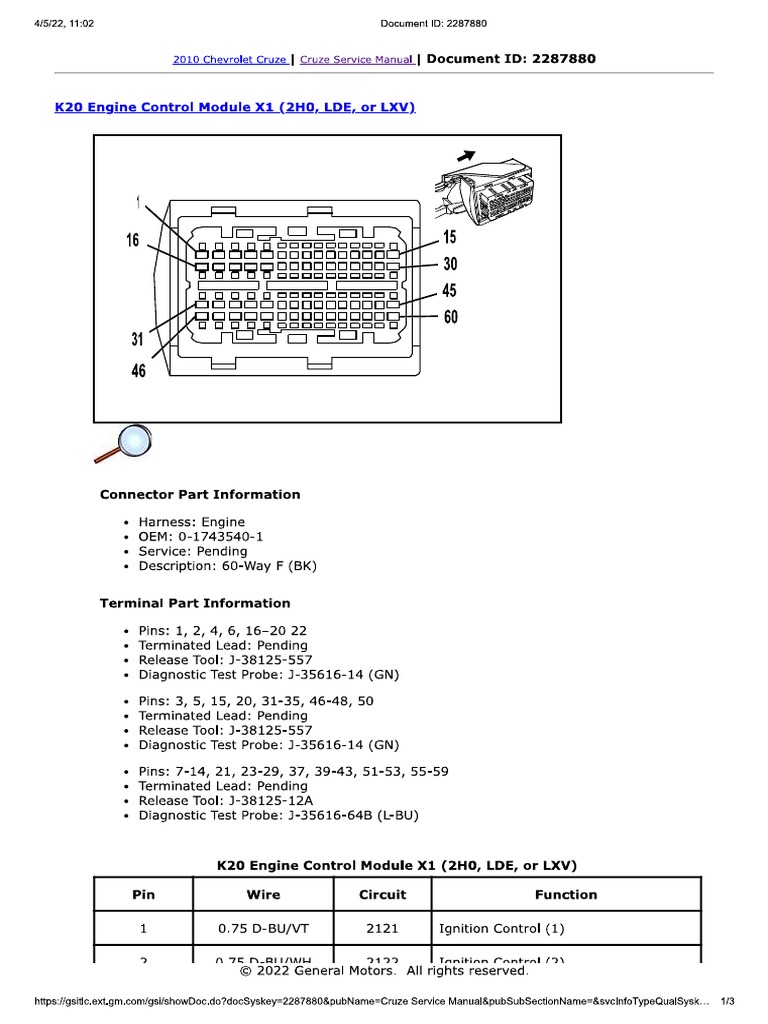 K20 Engine Control Module X1 60 Pines (2H0, Lde, or LXV) | PDF