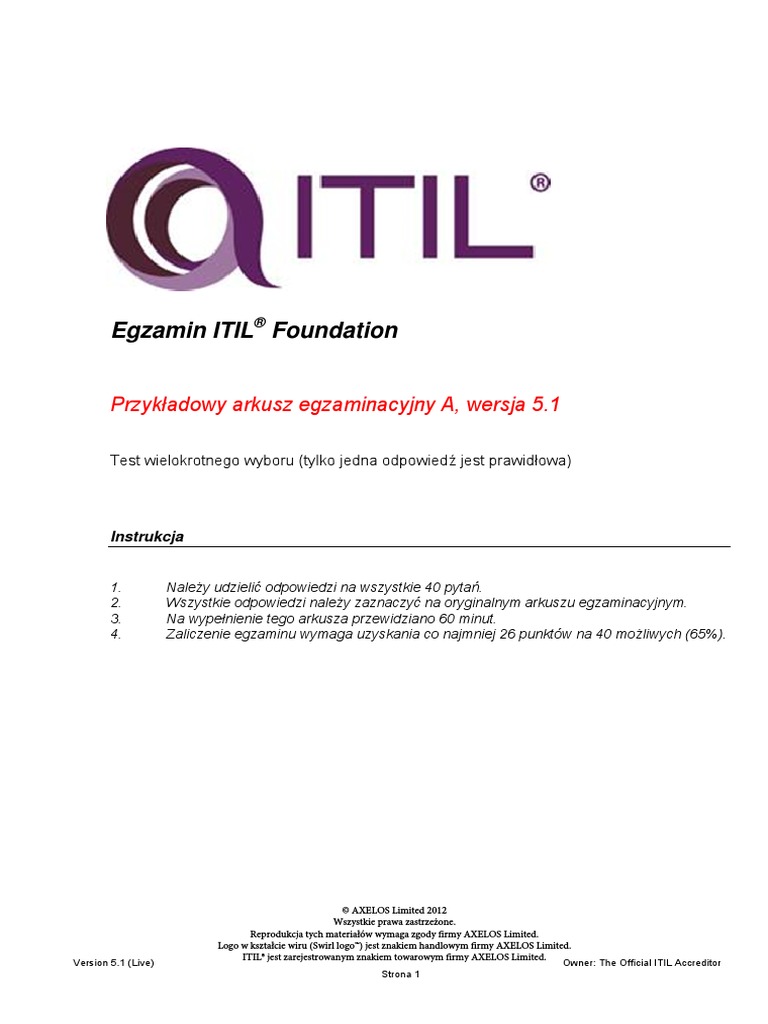 Egzamin ITIL Foundation PDF | PDF