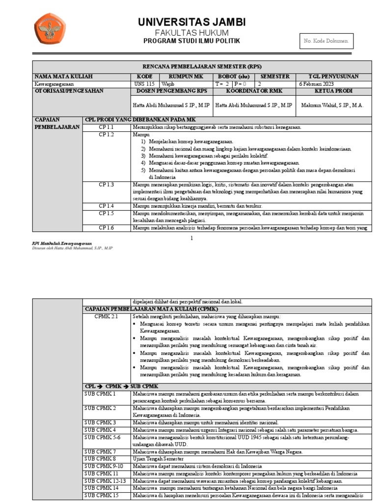 RPS Kewarganegaraan Berbasis OBE | PDF | Politik | Ilmu Sosial
