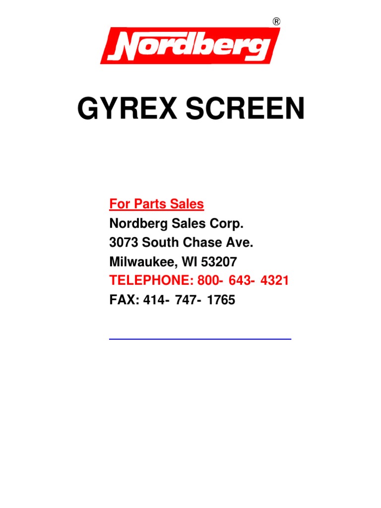 Hewitt (Nordberg) Gyrex Screen | PDF | Bearing (Mechanical) | Personal ...