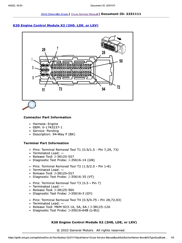 K20 Engine Control Module X2 94 Pines (2H0, Lde, or LXV) | PDF