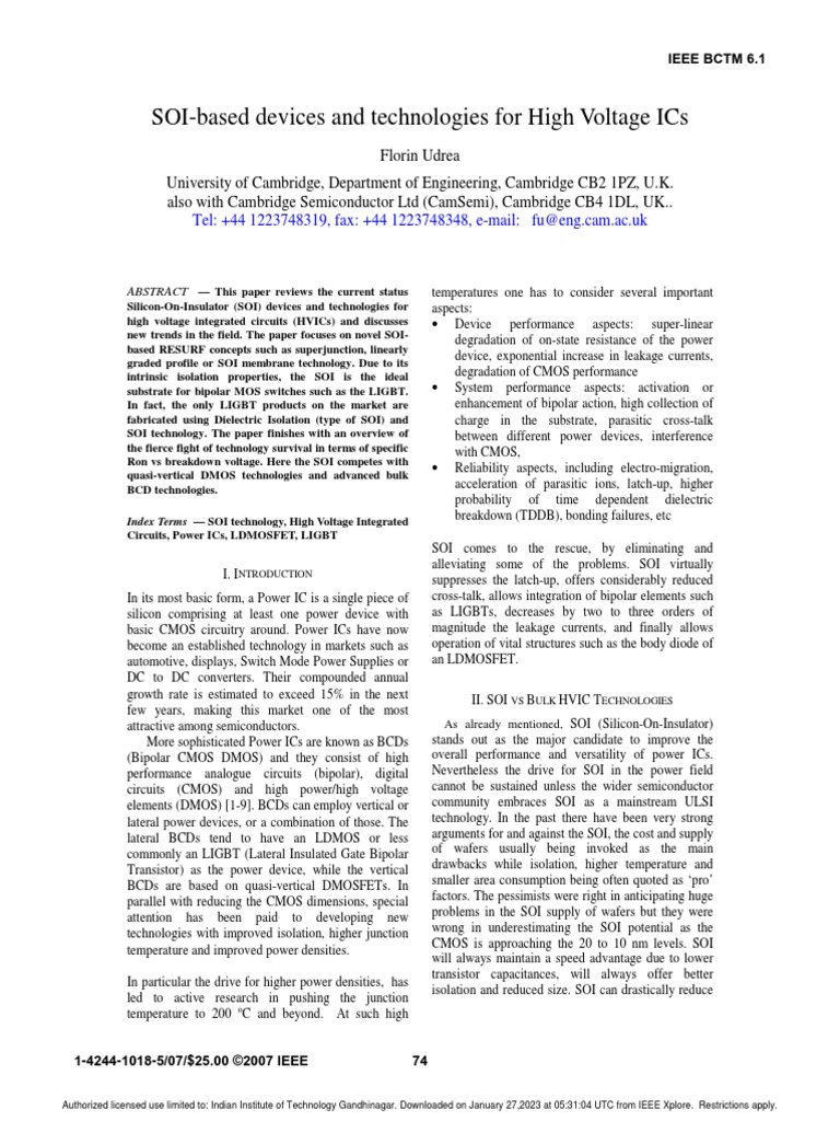 SOI-based Devices and Technologies For High Voltage ICs | PDF | Mosfet ...