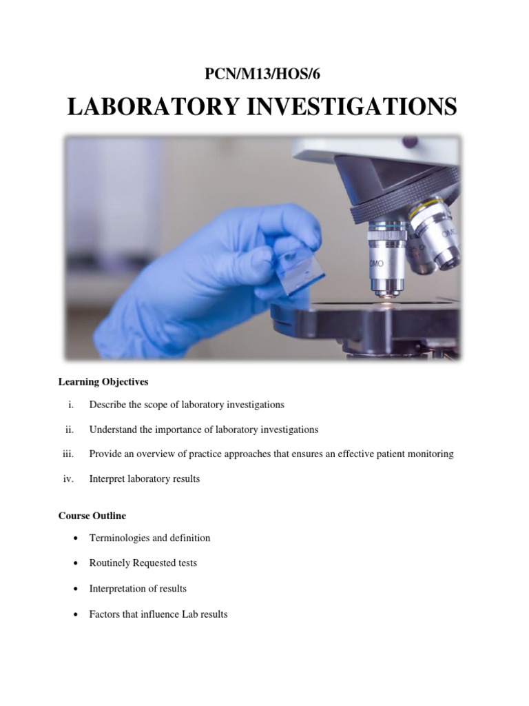 Laboratory Investigations Hospital | PDF | Sensitivity And Specificity ...