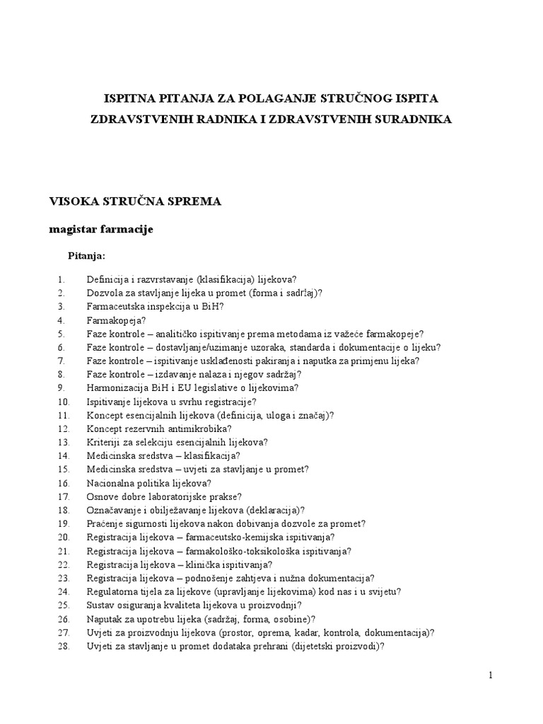 HJ-Pitanja Magistar Farmacije | PDF