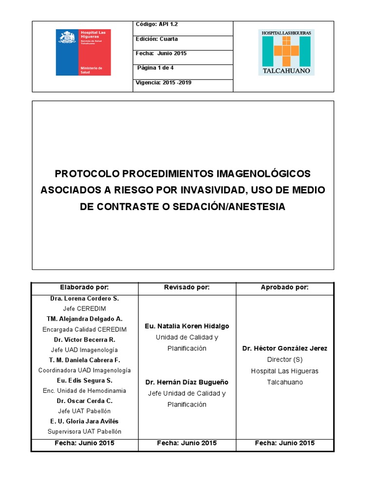 API 1 2 Protocolo Procedimientos Imagenológicos Asociados A Riesgo Por InvasividadUso Medio de ...