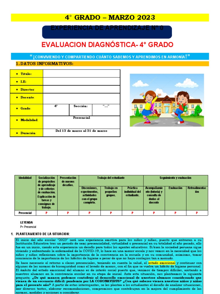 Evaluación Diagnóstica 4° Grado 2023 | PDF | Enseñando | Evaluación