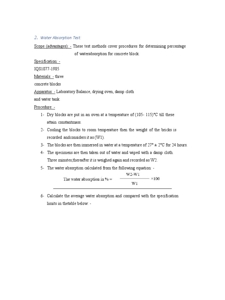 Water Absorption Test for Concrete Blocks | PDF