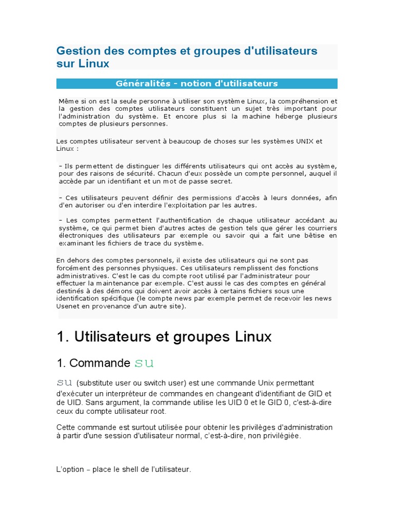 Gestion Des Utilisateurs Et Groupes Linux | PDF | Sudo | Sécurité