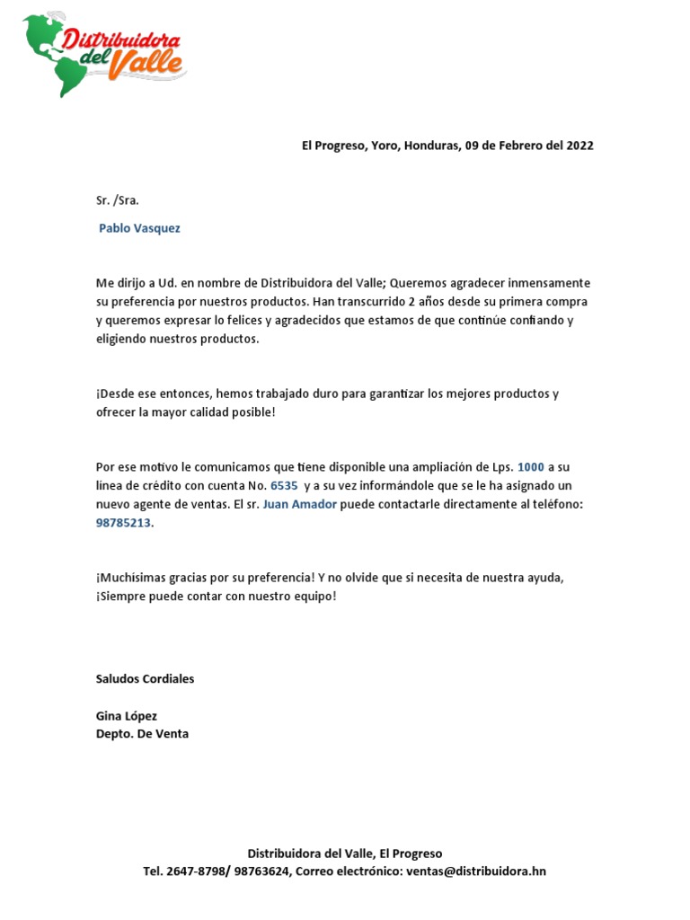 Carta Clientes. | PDF