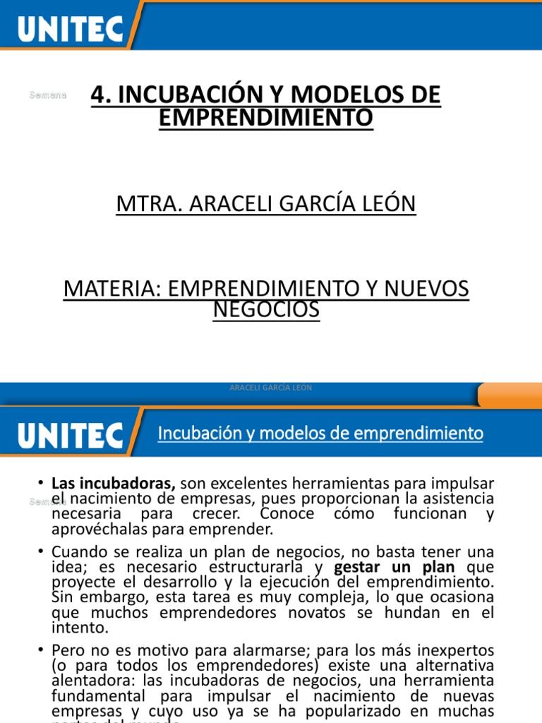 Unidad 4. Incubación y Modelos de Emprendimiento Nov 2022 PDF | PDF | Iniciativa empresarial ...